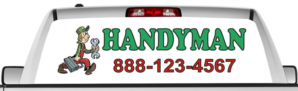 Rear View Window Graphic Decal Sticker, Handyman 3 - BannersInVinyl.com